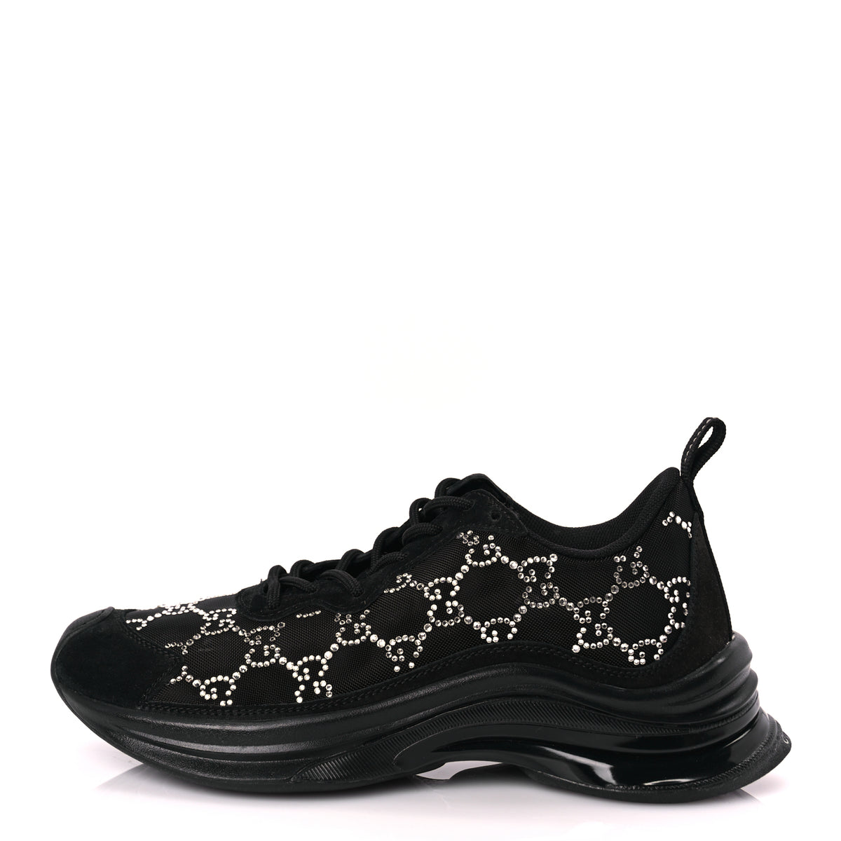 Gucci Mesh Crystal Suede GG Monogram Womens Gucci Run Sneakers 36 Blac ...